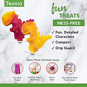 Tovolo Silicone Popsicle Molds with Sticks (4-Pack, Dino) - Reusable Ice Pop Molds for Homemade Flavored Ice Pops & Frozen Snacks - Stackable Popsicle Maker with Lid, Dishwasher Safe & BPA-Free
