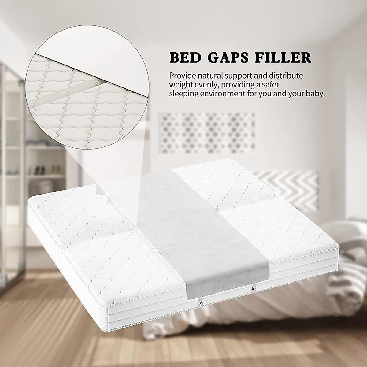 XUDREZ Home Bed Bridge, Twin to King Mattress Connector Converter Kit with Split King Bed Gap Filler Mattress Connector Adjustable Strap with Anti Slip Dual Loop Design to Create King and Queen