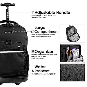 J World New York Sunrise Rolling Backpack, Black, One Size