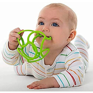 Ogobolli Teething Ring Tactile Sensory Ball Toy for Babies & Kids, 3-Pack - Green, Red, Blue - Stretchy, Soft Non-Toxic Silicone - Ages 3 Months and up