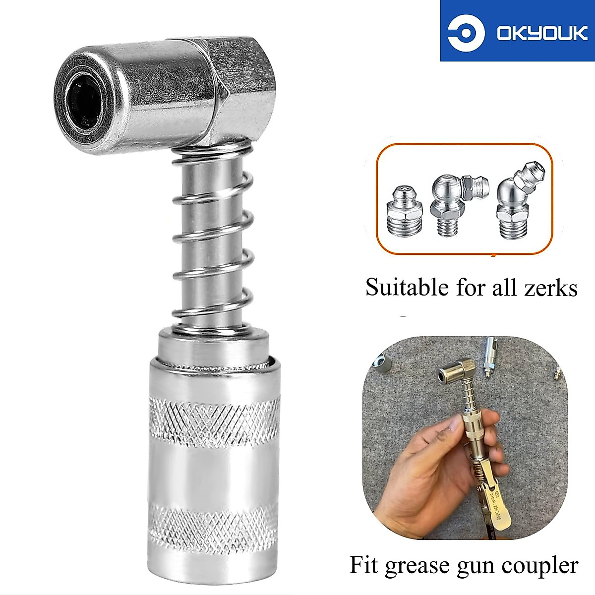 OKYOUK World's Smallest Grease Gun Coupler (Only 0.53 ") with Cleaning Tool, High Pressure Quick Release Grease Tips,Fit All 1/8" NPT Manual/Electric Grease Gun, for Greasing Locks onto Zerk Fittings