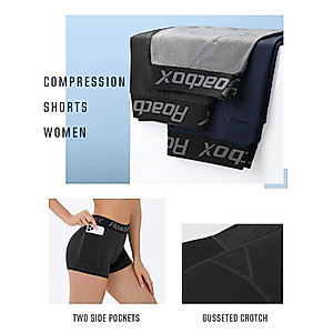 Roadbox Compression Volleyball Shorts for Women - 3 inch Spandex Shorts with Pockets for Running Workout Yoga