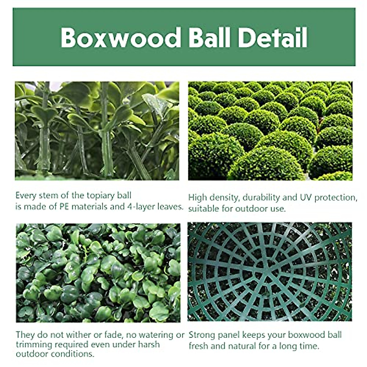 THE BLOOM TIMES Boxwood Balls, Set of 2 Round 15.7 Inch Artificial Plant Topiary Ball Faux Decorative Ball Outdoor UV Protected 4 Layers for Front Porch, Patio, Planter, Garden, Indoor Home Decor