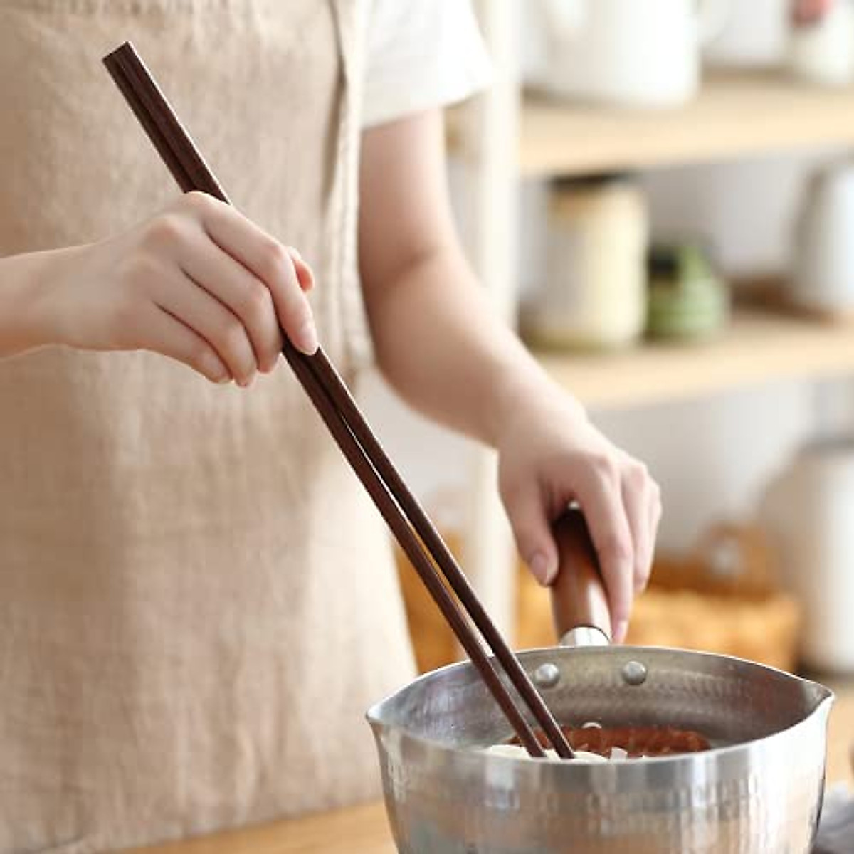 Donxote Cooking Chopsticks, Extra Long Wooden Kitchen Frying Chopstick 16.5 Inches - Brown(6-Pairs)