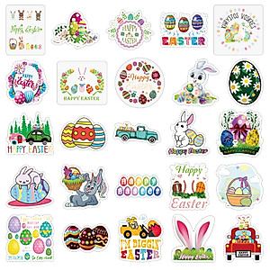 Easter Decorations Easter Stickers, 50 Pcs Cute Easter Egg Bunny Basket Stickers for Kids Teens Adults, Vinyl Waterproof Easter Stickers for Laptop Water Bottle Window Envelopes Cards Crafts Scrapbook