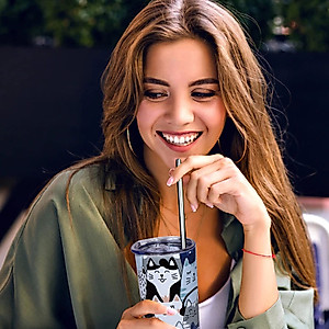 IchDich Cat Tumbler With Lid and Straw - 20 oz Insulated Stainless Steel Tumbler - Travel Mug and Wine Cups for Cat Lovers Gifts