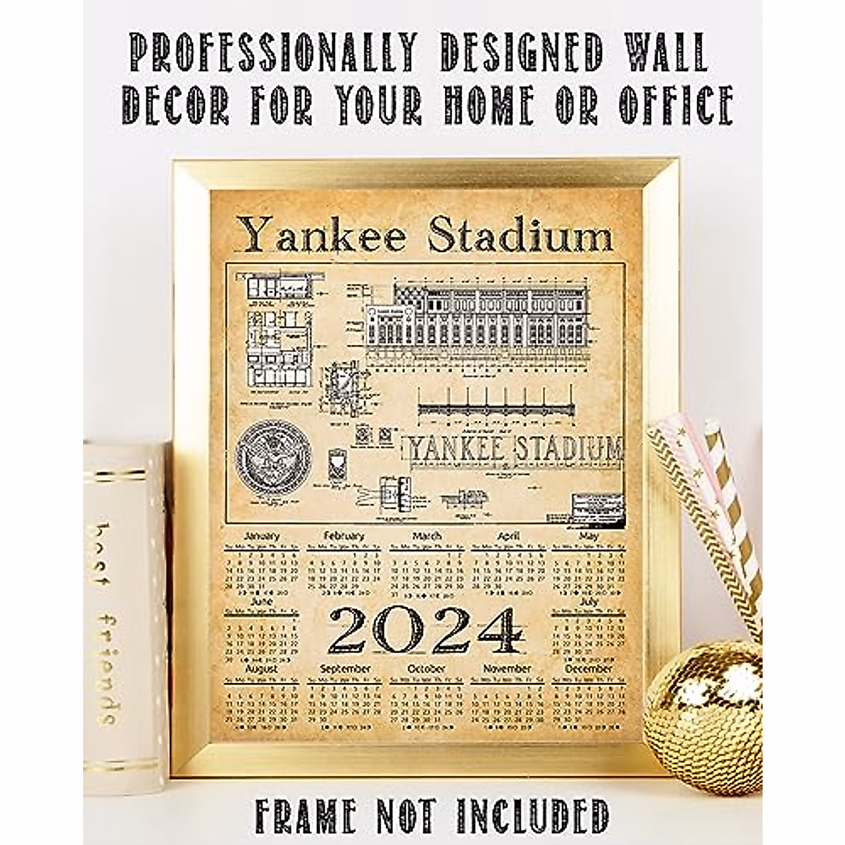 2024 Calendar - Yankee Stadium of New York Blueprints - 11x14 Unframed Calendar Art Print - Great Gift and Decor for Sports Bar and Baseball Fans Under $15
