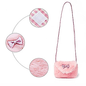 Kids Girls Toddlers Lovely Bowknot Hairy Mini Shoulder Bags Crossbody Bags Cell Phone Case Holder Small Purse Clutch Cross Body Handbags for 1-5 Yrs, Great for Birthday Christmas