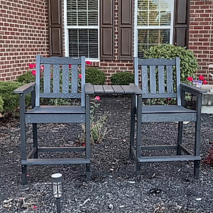 Stoog All-Weather Balcony Chairs Set, Tall Adirondack Chair Set of 2 with 16" Connecting Tray, Poly Outdoor Chairs for Backyard, Garden, Deck and Patio, Black