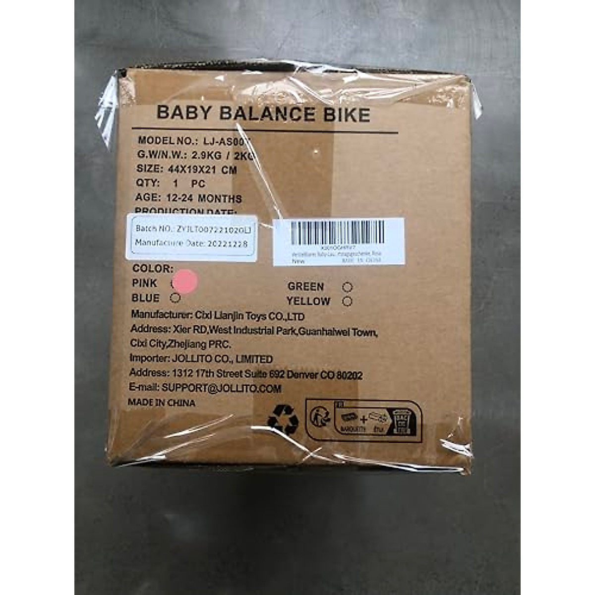 JOLLITO Baby Balance Bike, Adjustable Toddler Bicycle 12-24 Months, Best Birthday Gifts Toys for 1 Year Old Boys Girls, 3 Wheel, Pink