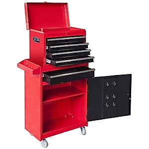 Wolf Rolling Garage Workshop Tool Organizer: Detachable 4 Drawer Tool Chest with Large Storage Cabinet and Adjustable Shelf, Red/Black (WF1204R-RB)