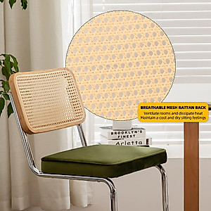 MFFM Dining Chairs Set of 2, Velvet Rattan Side Accent Chairs with Chrome Legs, Modern Mid Century Breuer Designed Chairs, Upholstered Dining Living Room Kitchen Chairs (Olive Green-2pcs)