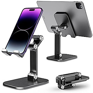 KOPTOR Cell Phone/Tablet Stand, Premiun Luxury Foldable, Portable, Angle/Height Adjustable Desk Phone Dock Holder for iPhone iPad, Samsung, Google Pixel 3.5-7.0-Inch (Silver Onyx)