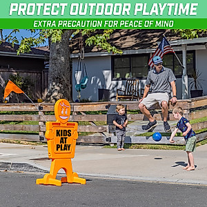 GoSports Slow Down Man! Street Safety Sign - 3 ft High Visibility Kids at Play Signage for Neighborhoods with 9 Decal Options and Flag
