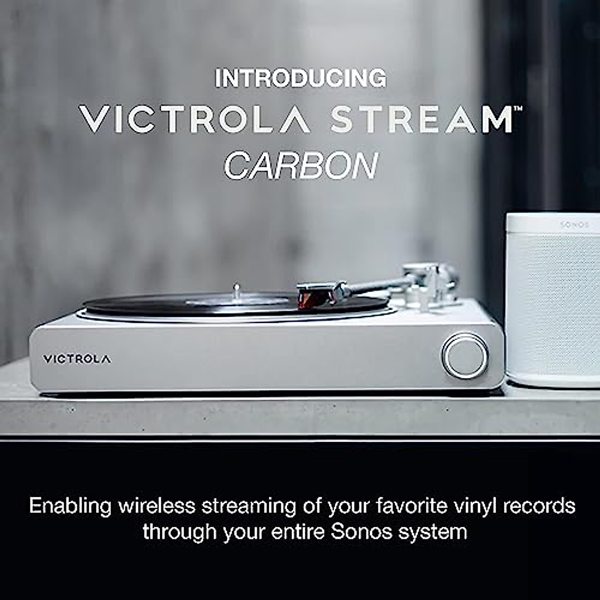 Victrola Stream Carbon Turntable - 33-1/3 & 45 RPM Vinyl Record Player, Works with Sonos Wirelessly, High Precision Cartridge, Semi-Automatic, Wi-Fi, RCA, Pre-Amp Out, Sleek & Stylish, Matte Finish