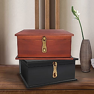 Prodigen Antique Style Wood Storage Box with Lid, Large Wooden Box with Hinged Lid, Keepsake Box with Metal Latch, Decorative box for Home or Office-Black