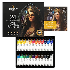Castle Art Supplies 24 x 12ml Oil Paint Set | Great Value Set for Adult Artists, Beginners and Advanced | Vibrant Variety of Smooth-to-use Colors | In Impressive Presentation Box With Tutorial