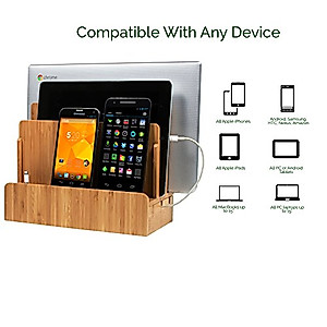 Great Useful Stuff G.U.S. Multi-Device Charging Station Dock & Organizer - Multiple Finishes Available. for Laptops, Tablets, and Phones - Strong Build, Eco-Friendly Bamboo