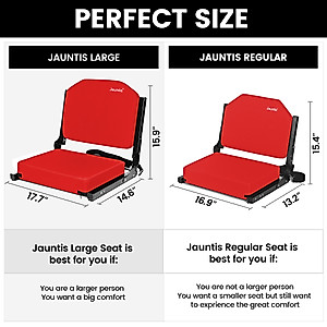 Jauntis Stadium Seats for Bleachers, Bleacher Seats with Ultra Padded Comfy Foam Backs and Cushion, Wide Portable Stadium Chairs with Back Support and Shoulder Strap, 1 Pack, Red
