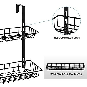 Over the Cabinet Storage Organizer Basket 2 Tier Metal Wire Hanging Kitchen Holder Rack for Bathroom, Pantry, Office Cabinet Storage Basket, Matte Black