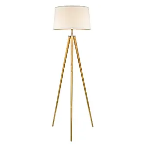 Kira Home Grace 60.5" Mid Century Modern Tripod LED Floor Lamp + Energy Efficient 9W Bulb, Wooden Tripod Legs + White Shade
