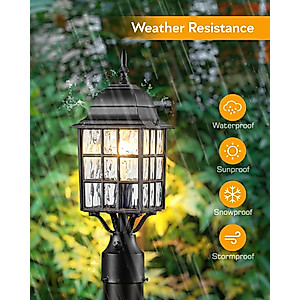 VIANIS Lamp Post Light Fixture with Mount Base, Modern Black Exterior Post Lantern Fixture with Tempered Glass, Anti-Rust Aluminum Light Posts for Outside for Driveway, Backyard Patio Garden, E26