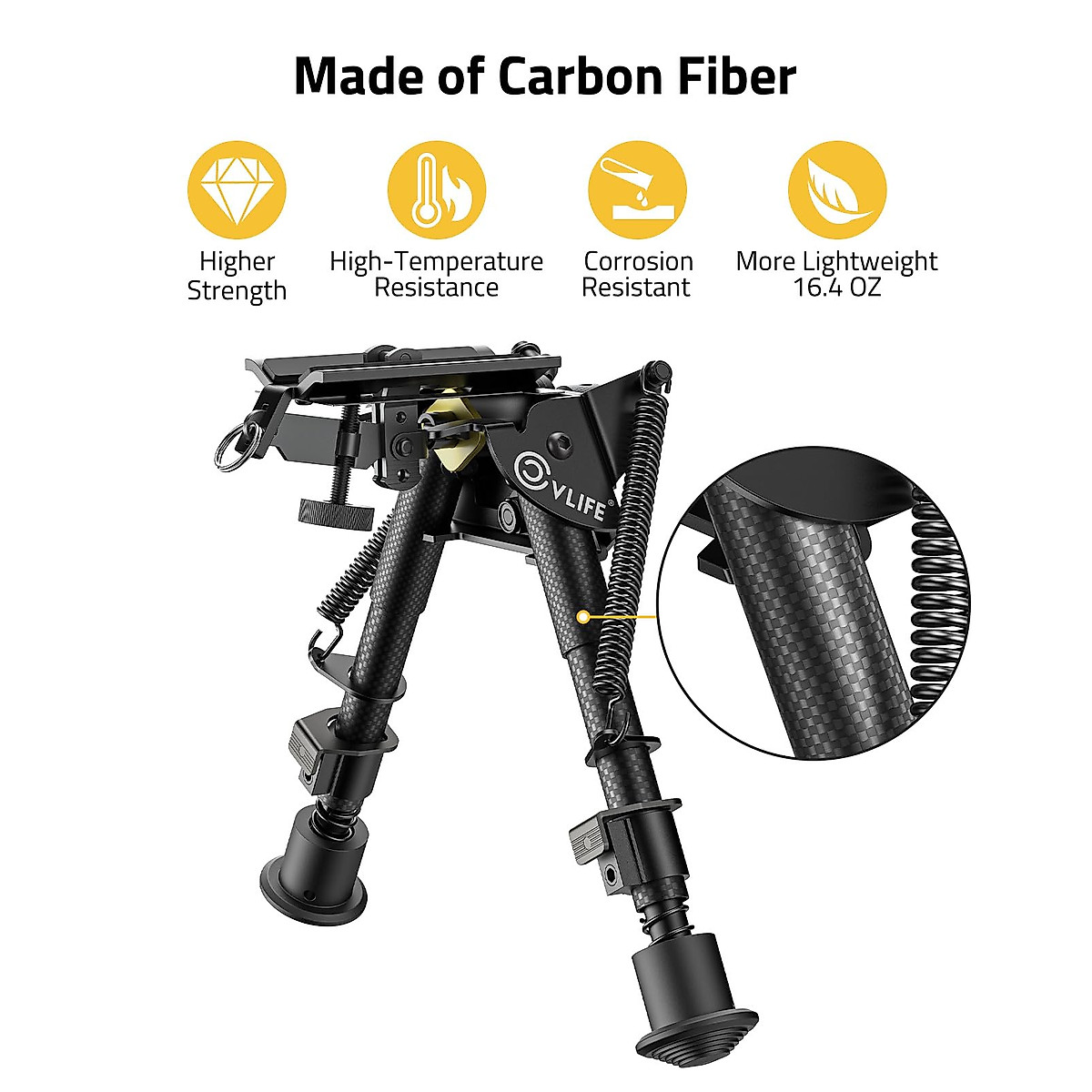 CVLIFE 6-9 Inches Carbon Fiber Rifle Bipod, Pivot Tilting Bipods for Rifles with Adapter Compatible with Mlok Swivel Bipod for Hunting and Shooting