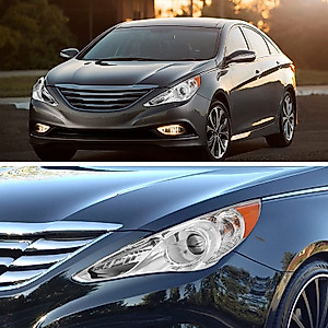 A&P Headlight Headlamp with Bright Chrome Housing Compatible with 2011-2014 Hyundai Sonata Left+Right