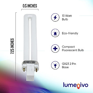 lumenivo PLS 13W 2700K 2 Pin Compact Fluorescent Bulbs Replacement for Philips 230102 Energy Saver PL-S 13-Watt - CF13DS/827 2-Pin GX23 Base CFL 13 Watt Light Bulbs - Soft White - 1 Pack