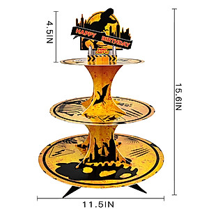 Dinosaur Cupcake Stand for Kids Boys Dinosaur Birthday Jurassic Party Baby Shower Decorations Supplies Favors 3 Tier Dino Cardboard Cupcake Stand for 24 Cupcakes