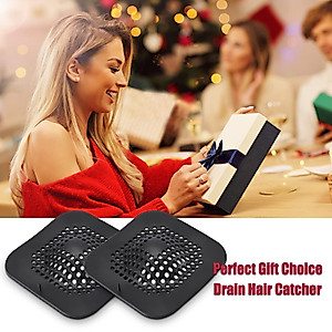 Hair Drain Catcher,Raised Square Shower Drain Covers with Suction Cup for Pop-up Stopper 2 Pack (Black)