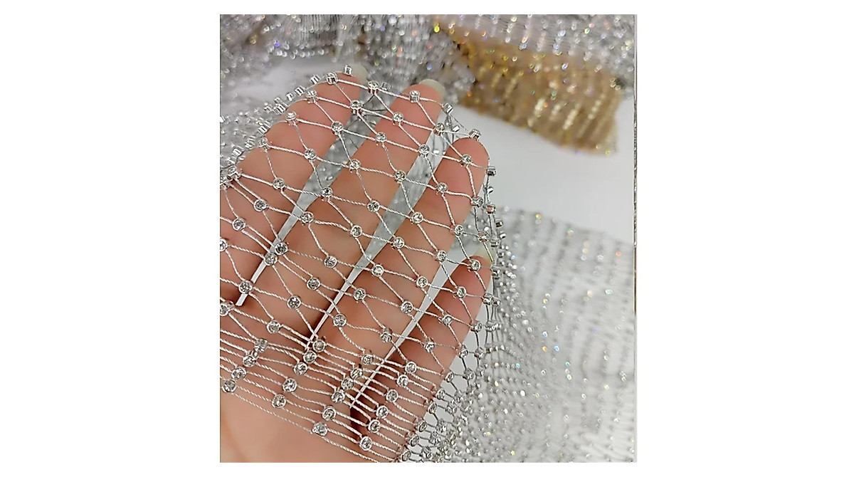 Glamorous Silver Rhinestone Mesh Fabric for DIY Projects