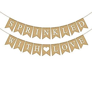 Rainlemon Jute Burlap Sprinkled with Love Banner Gender Neutral Baby Shower Sprinkle Decoration Supply