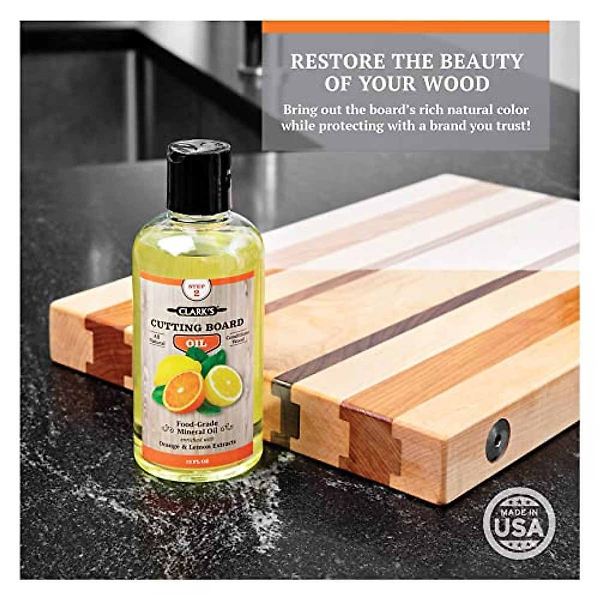 CLARK'S Orange Cutting Board Oil and Round Applicator Orange Cutting Board Care