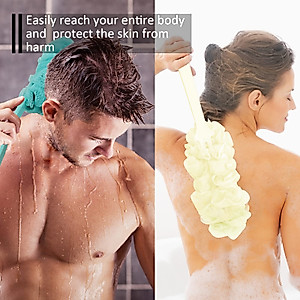 Back Scrubber for Shower, Long Handle Back Loofah Shower Brush, Bath Brush for Women Men, Soft Nylon Mesh Back Cleaner Washer, Loofah Sponge Exfoliating Body Scrubber for Skin Care