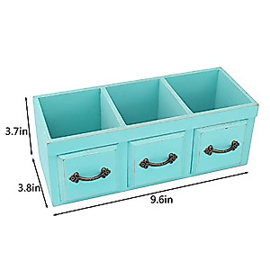 Wood Kitchen Storage Box for Storing Tableware Seasoning Tea Bags Coffee Bags Snacks Candy 3 Separate Parts of Wooden Pencil Pen Holder for Home Office Study Organizer Decoration (Blue)