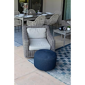 BIRDROCK HOME Outdoor Pouf Ottoman | Hand Woven Waterproof Foot Stool with Bead Bag Filling | Boho Foot Rest for Patio, Living Room, Porch & Outdoor Seating | Lightweight, Soft Stuffed Chair | Navy