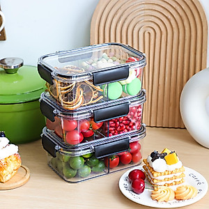 Moretoes 3pcs 36oz Meal Prep Containers Reusable, Airtight Food Storage Containers with Lids, 3 Compartment Plastic Stackable Storage for Freezer Lunch(3 Containers, 3 Lids, BPA-Free)