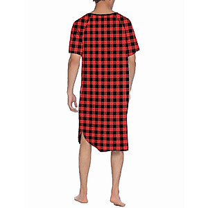 Ekouaer Sleepwear Men's Nightshirt Short Sleeve Pajamas Comfy Big & Tall Henley Sleep Shirt (PAT1,3XL)