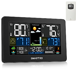 SMARTRO Weather Station Wireless Indoor Outdoor Thermometer for Home, Large Color Display Digital Ambient Weather Clock, Forecast Stations with Barometer, Temperature Humidity Monitor with Moon Phase