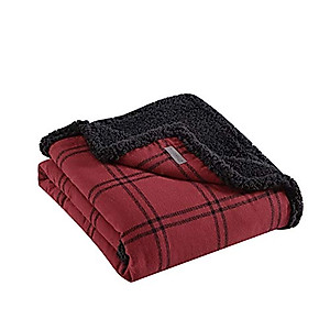 Eddie Bauer - Throw Blanket, Cotton Flannel Home Decor, All Season Reversible Sherpa Bedding (Kettle Falls Red/Black, Throw)
