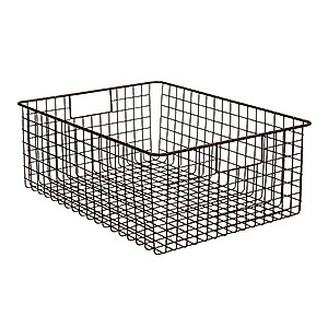 mDesign Metal Wire Food Storage Basket Organizer with Handles for Organizing Kitchen Cabinets, Pantry Shelf, Bathroom, Laundry Room, Closets, Garage - Concerto Collection - Bronze