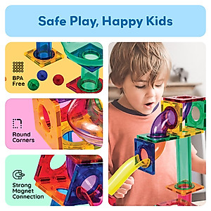 PicassoTiles Magnetic Marble Run Marbles for Kids Race Track Toy Set Marble Maze Sensory Toys for Toddlers STEM Educational Magnet Building Blocks Construction Building Tiles Boys Girls 3+