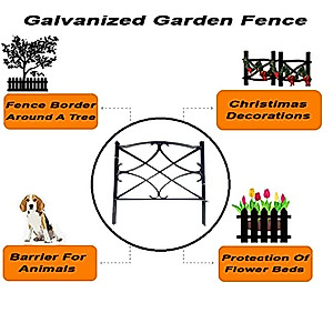 AshmanOnline Galvanized Garden Fence 24in x 10ft, Black (Set of 5) - Outdoor Metal Landscape Fencing Steel Wire Gate Border Edge Folding Patio Flower Bed Animal Barrier Section Edging.