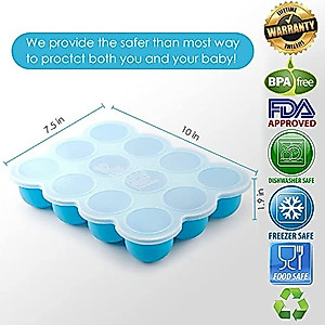 Samuelworld Baby Food Storage Container, 12 Portions x 2.5oz - BPA Free Silicone Freezer Tray with Clip-On Lid for Breast Milk Storage, Homemade Baby Food, Vegetable & Fruit Purees - Blue