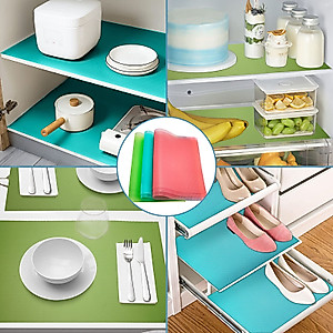 Refrigerator Liners Fridge Mats Pads 8 Pack Washable Waterproof Drawer Table Shelf Liner Mat with 2 Cleaning Cloths（3 Green + 3 Pink + 2 Blue）