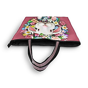 My Daily Women Tote Shoulder Bag Bunny Rabbit Flower Easter Handbag Large