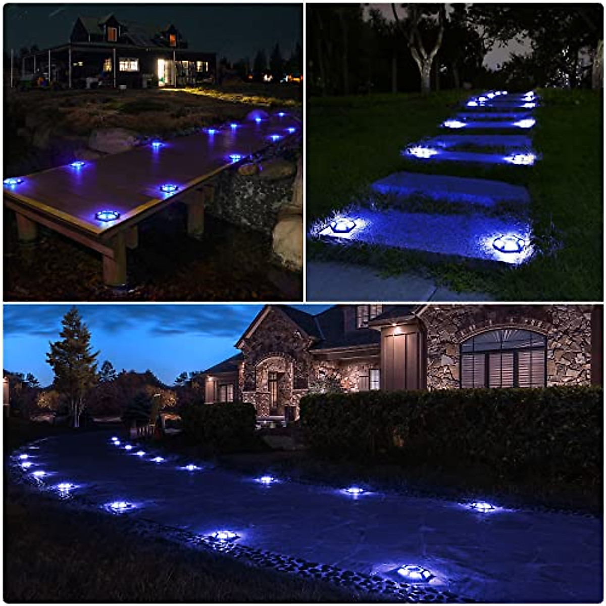 VOLISUN Solar Dock Lights Driveway Deck Lights, 12-Pack Waterproof 600mAh Outdoor LED Aluminum Dock Lighting Warning Step Lights for Driveway Sidewalk Garden Pathway Yard(Blue)