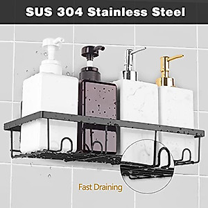 Adhesive Shower Caddy, 2 Pack Shower Shelves with Soap Holder, No Drilling Rustproof Stainless Steel Black Shower Organizer, Bathroom Shower Shelf for Inside Shower & Kitchen Storage, Black