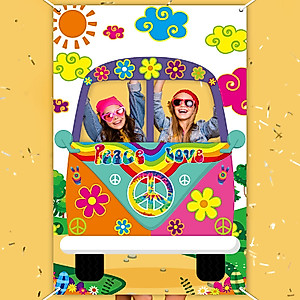 60's Hippie Bus Photo Prop 60s Party Decorations Large Fabric Retro Groovy Van Prop Hippie Selfie Frame Backdrop Background Banner Birthday Party Supplies Retro 60s 70s Party Favors 59 x 39.4 Inch